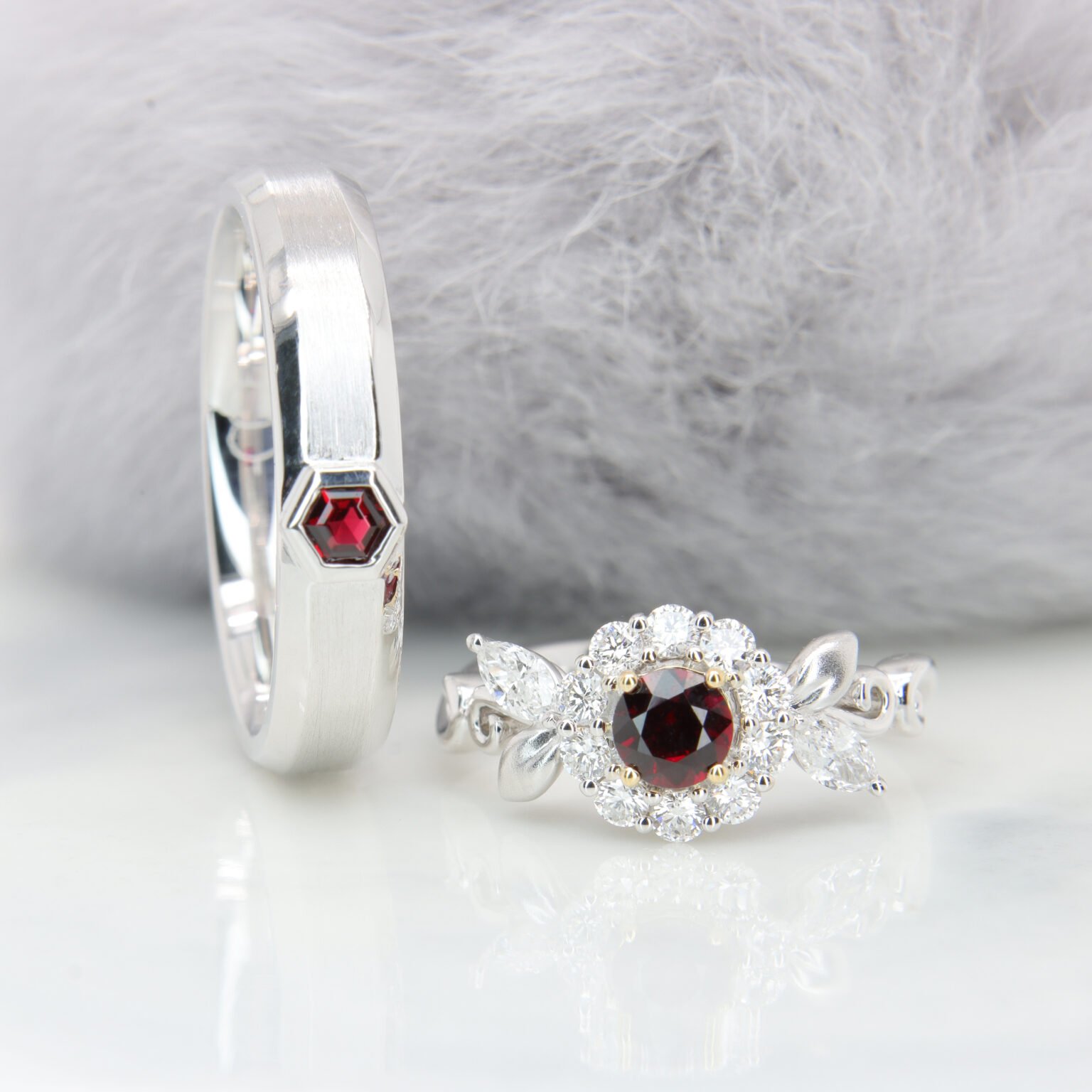 Ruby Wedding Ring - Vivid Vibrant Red & Spinel Gemstone Ring